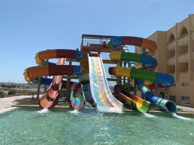 China Custom Hotel Aqua Park Fiber Glass Water Slide Combination with 6.5m Deck Height and 120-200 Guest/Hour Capacity for sale