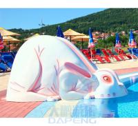 China Rabbit Shaped Mini Pool Slide 1.1m x 1.1m Fiberglass Water Slide for Toddlers with 0.735Kw Pump for sale