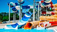China Commercial Water Park Swimming Pool Design Rainbow Fiberglass Slide Set for sale