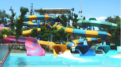 China Custom Design Fiberglass Water Park Slide with Galvanized Steel Support for Adult Capacity and 12 Months Warranty for sale
