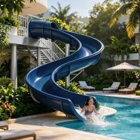 China Heavy Duty Open Spiral Fiberglass Water Slide For Commercial Hotel Resort Swimming Pool Fun for sale