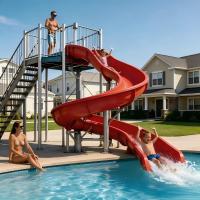 China Professional Spiral Open Fiberglass Water Slide For Commercial Swimming Pool And Water Park Fun for sale