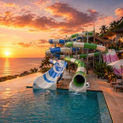 China Open Enclosed Spiral Fiberglass Water Slide 6-8mm Thickness For Commercial Swimming Pool And Hotel Resort Fun for sale
