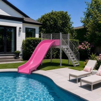 China Residential Durable Pink Wide Fiberglass Water Slide For Adults Private Pool And Toddler Play Fun for sale