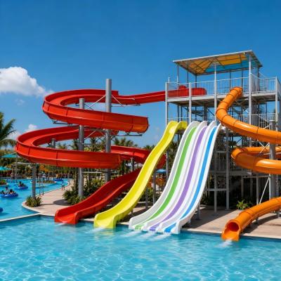 China Commercial Multi Lane Racing And Spiral Fiberglass Water Slide Complex For Aqua Park Resort for sale