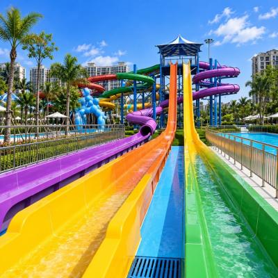China High Speed Water Slide Fiberglass Multi Lane Racing Flume Ride For Aqua Parks Equipment for sale