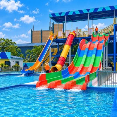 China Multi Lane Rainbow Racer Water Slide Fiberglass Water Parks use for Adult And Kid for sale