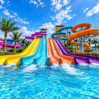 China Multi Lane Rainbow Racer Water Slide Fiberglass Water Parks use for Adult And Kid for sale