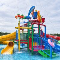 China Popular Water Park Themed Fish Splash Bucket Water Playground With Multi Slide Decks For Kids for sale