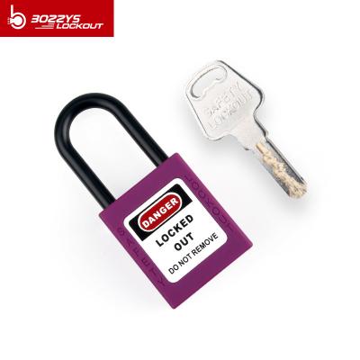 China Factory bulk 38mm short nylon shackle insulation safety padlock keyed to differ for sale