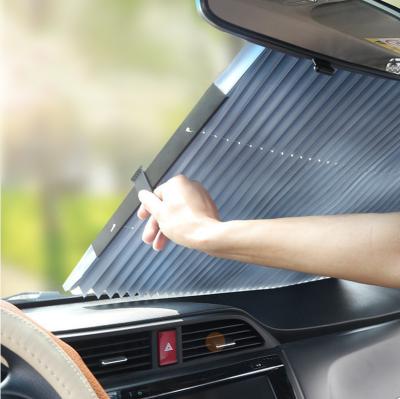 China Car Sun Shade Automatically Retractable Front Windshield Sun Visor Aluminum Foil Suction Cup Summer Sun Protection Heat for sale