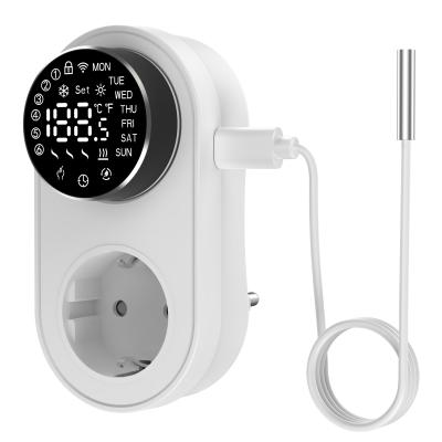 China Smart Dual-Mode 16A 100-240V Temperature Controller Alexa/WiFi Connectivity LED Knob Temp Alarm for Power Socket Plug for sale