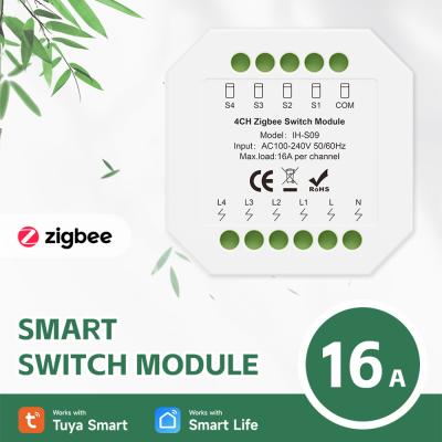 China Tuya Zigbee3.0 4CH Smart Switch Module 16A, Hidden In-wall Smart Relay with Timer, Scene Linkage & Power-off Memory for sale