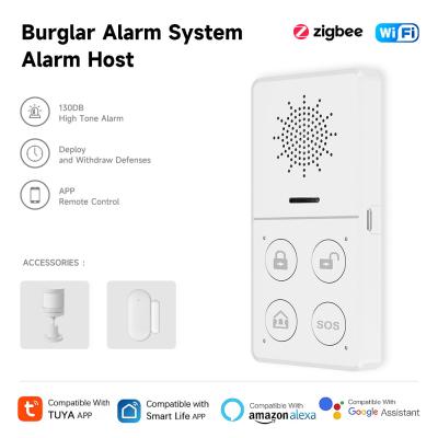 China Tuya WiFi Burglar Alarm System Host – 130dB High-Pitched Siren, APP Remote Control, Auto Arm/Disarm, SOS Emergency, DIY Smart Security Kit with PIR Motion, Door Sensor, Remote & Doorbell for sale