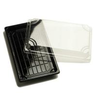 China HACCP PP Food Serving Tools Takeout Black Plastic Sushi Tray With Cover for sale