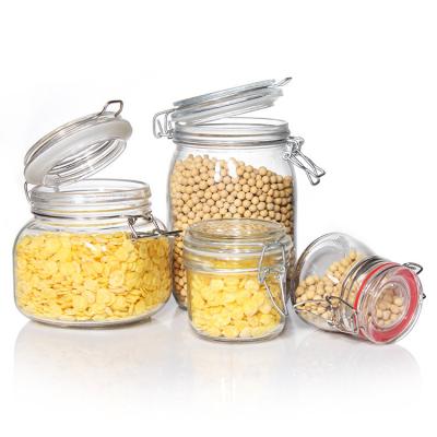 China Personalised Freezing Glass Jars Mason Airtight Food Storage Jars With Flip Top Lid for sale