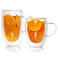 China Customized Double Wall Glass Juice Latte Cup 450ml 600ml for sale