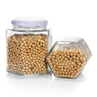 China Hexagonal Pickle Glass Pasta Jars Square Food Glass Storage Jars 16Oz for sale
