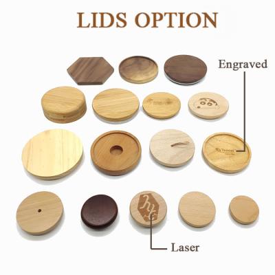 China Reusable Bamboo Jar Lids with Straw Hole 70mm Bamboo Drinking Storage Lid Caps Leak-Proof Lids for Wide Mouth Mason Jar for sale