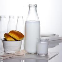 China Silk Screen 12Oz 350Ml Clear Beverages Milk Glass Storage Bottle With Cap for sale