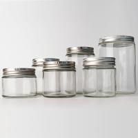 China Empty Clear Glass Round Straight Side 4oz 8oz 12oz 20oz Glass Jar Food Container With Deep Metal Lid for sale