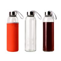 China 350ml 500ml Round Sports High Borosilicate Glass Water Bottle With Silicone Sleeve for sale