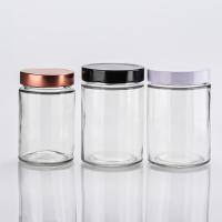 China Food Packaging 4oz 6oz 9oz 13oz 17oz clear Glass Cap Bottles Full Set Frosted Glass Jar with Metal Lid for sale