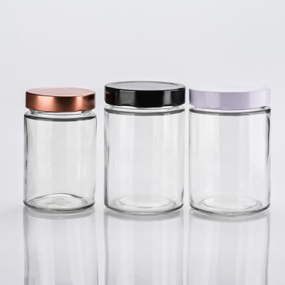 China Food Packaging 4oz 6oz 9oz 13oz 17oz clear Glass Cap Bottles Full Set Frosted Glass Jar with Metal Lid for sale