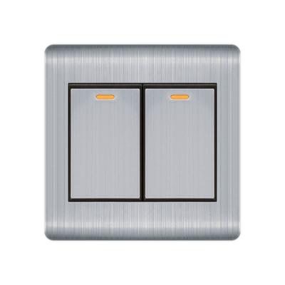 China Sliver Gray Steel Panel 2Gang 1Way Residential Multi-Purpose Electric Wall Switch for sale