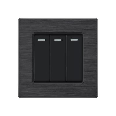 China 86mm*86mm Panel Aluminum Light Switch 3 Way Push Button Switch Residential/Multi-Purpose Electrical Wall Switch for sale