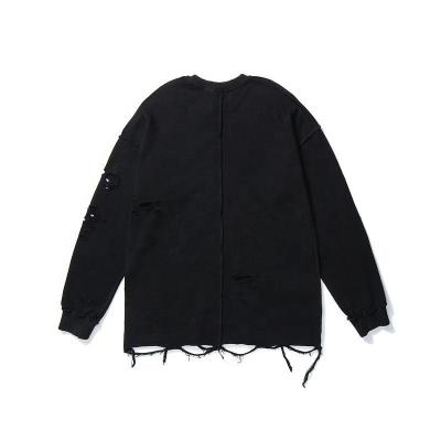 China Hip Hop Round Neck Sweatshirt Cotton Blank Long Sleeve Distressed Unisex Pullover for sale