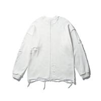 China Hip Hop Round Neck Sweatshirt Cotton Blank Long Sleeve Distressed Unisex Pullover for sale