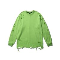 China Hip Hop Round Neck Sweatshirt Cotton Blank Long Sleeve Distressed Unisex Pullover for sale