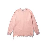 China Hip Hop Round Neck Sweatshirt Cotton Blank Long Sleeve Distressed Unisex Pullover for sale