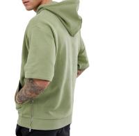 China Men Short Sleeve Oversized Sweatshirt Side Zips Pouch Pocket Drawstring Hood for sale