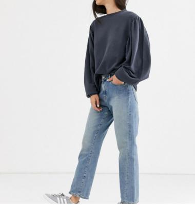 China Oversize 100 Cotton Women Balloon Sleeve Sweatshirt Plain Crew Neck Sweatshirt for sale