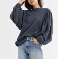 China Oversize 100 Cotton Women Balloon Sleeve Sweatshirt Plain Crew Neck Sweatshirt for sale