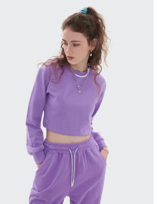 China 100% Cotton Plain Crew Neck Sweatshirt Ladies Crop Sweatshirts for sale
