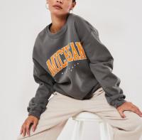 China Plain Cotton Crew Neck Jumper Womens Grey Graphic Sweatshirt for sale