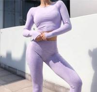 China Knitted Seamless Nylon Sportswear Tracksuits Women Long Sleeve Crop Top for sale