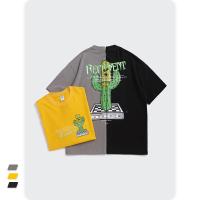 China Street Personality Fun Cactus Print Short Sleeve T Shirt Loose 210g for sale
