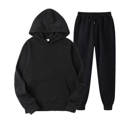 China Men Sport Pullover Sweater Set Two Piece Hoodie and Sweatpants Hooded Solid Color for sale