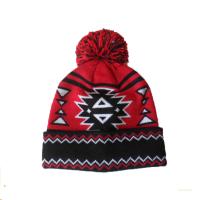 China 62cm Knitted Pom Beanie Hat Acrylic Cuff Knitted Jacquard Beanie Caps for sale