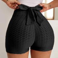 China Quick Dry High Waist Yoga Sports Workout Shorts Bow Tie Textured Butt Lifting for sale