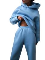 China Solid Casual Pullover Elastic Sportswear Tracksuits Long Sleeve Women Hoodies for sale
