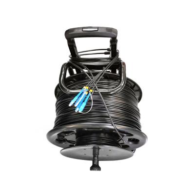 China Portable Fiber Optic Cable Reel Single-mode G657A1 5.0mm 8 Cores Armored TPU Jacket IDC Connector for sale