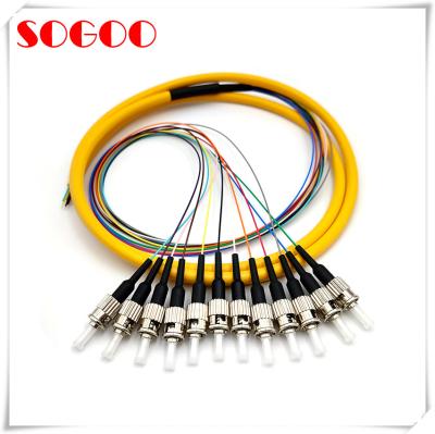 China ST/UPC 12 Core Simplex Fiber Breakout Cable SM 3.0mm 12 Color Coded Pigtail for sale