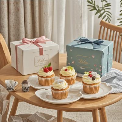 China Wholesale Custom logo Baking Kraft Paper Bread Cake Packaging Gift Cake Gift Box with Ribbon for sale