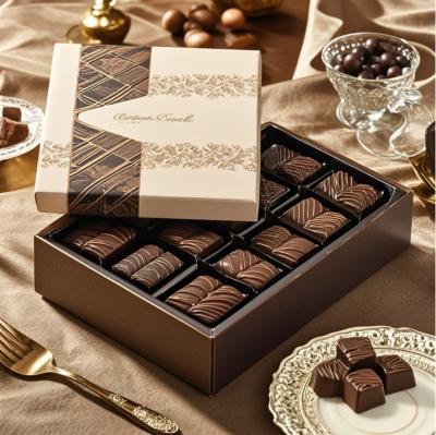 China Luxury Customized Logo Kraft Paper Magnetic Chocolate Truffle Packaging Box Chocolate Gift Box Ribbon for sale