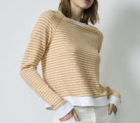 China Customizable Pebbled Knit Lightweight Raglan Pullover Striped Pullover Women'S for sale